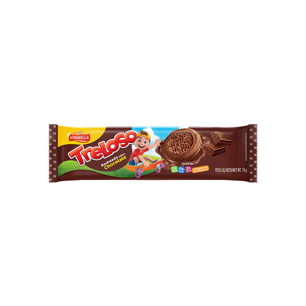 Biscoito Recheado Treloso Chocolate 74g - hiperideal