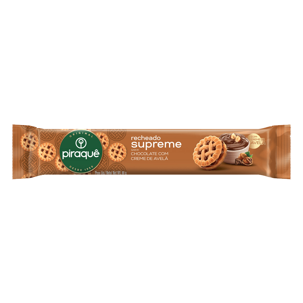 Biscoito Recheado Piraquê Supreme Chocolate Creme Avelã 80g - hiperideal